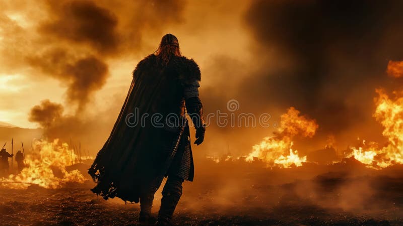 Mysterious Man in Cloak Standing by Fire in Medieval Scene Stock Video ...