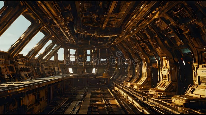 Gritty Sci-Fi Interior: Spaceship Cockpit Stock Illustration ...