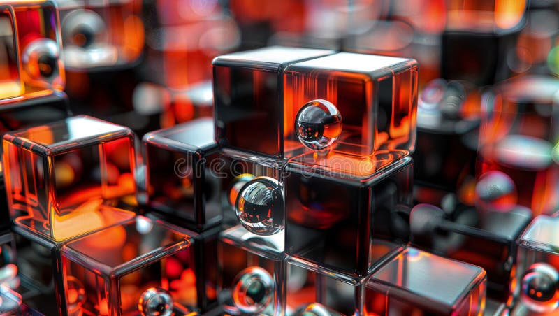 Reflective Cubes and Spheres: Striking Modern Art with Vivid Reds and ...