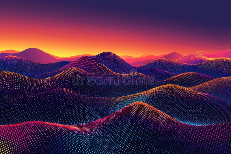Vibrant Abstract Pixel Art Landscape with Colorful, Flowing Waves and ...
