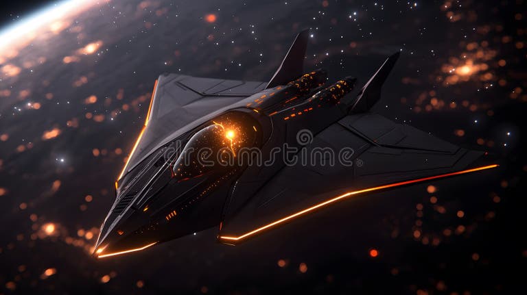 Futuristic Conceptual Spaceship Rendering in Space with Glowing ...