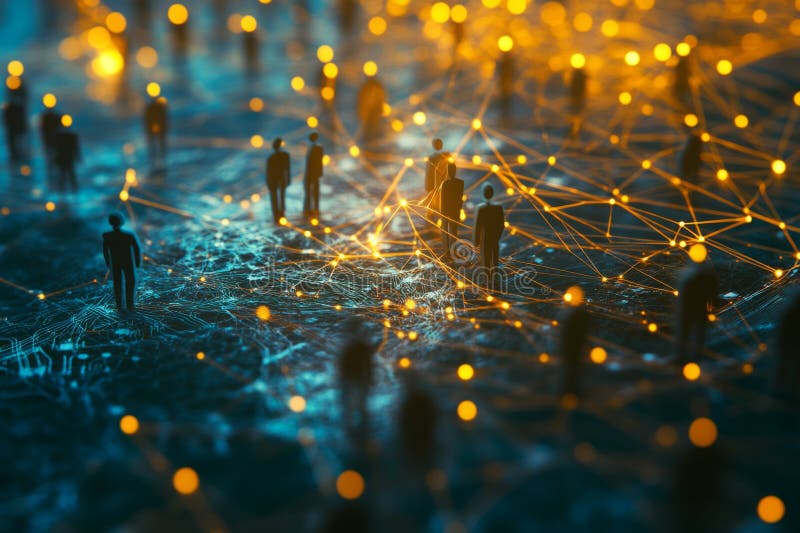 A Digital Landscape Featuring Silhouettes of People Amidst Glowing ...