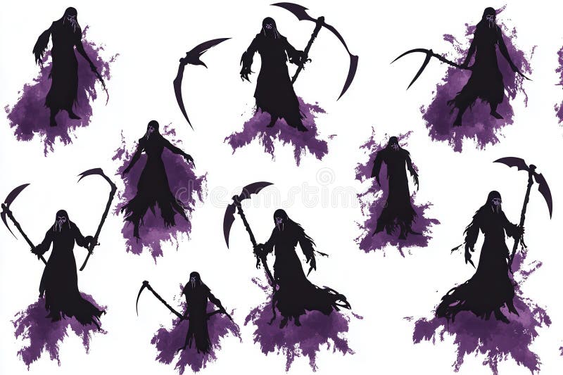 Artistic Grim Reaper Silhouettes White Background - Halloween-themed ...