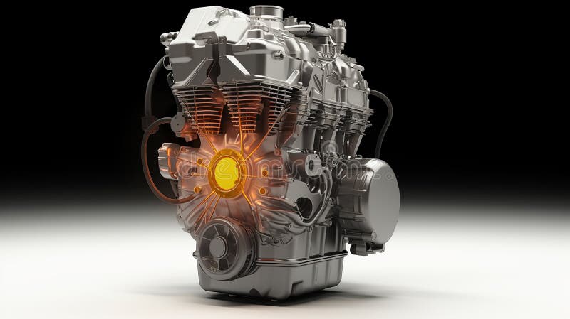 Sleek and Transparent Engine Structure with Shadows on Smooth Floor ...