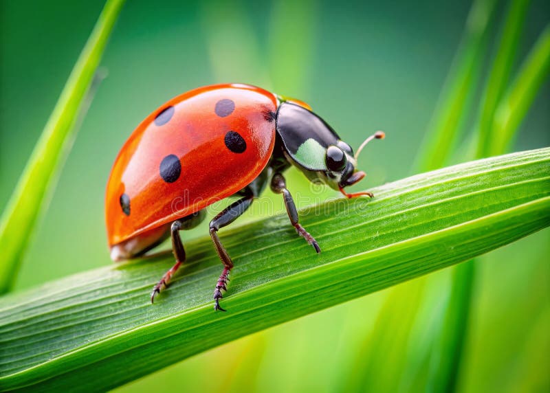 Unveiling the Miniature Marvel a Microscopic Ladybug on a Grass Blade ...