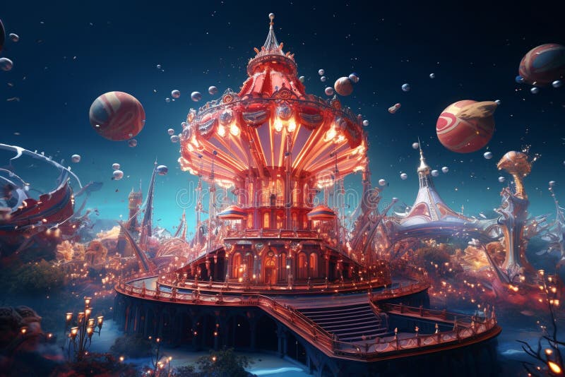 Explore a Celestial Carnival with Spacecraft of Stock Illustration - Illustration of night ...