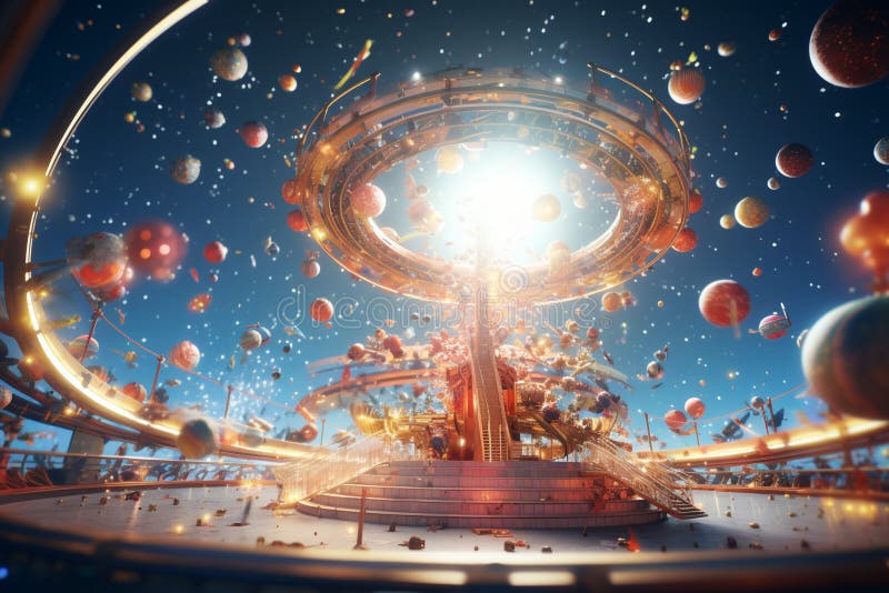Explore a Celestial Carnival with Spacecraft of Stock Illustration - Illustration of glowing ...