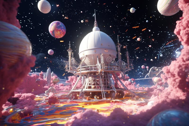 Explore a Celestial Carnival with Spacecraft of Stock Illustration ...