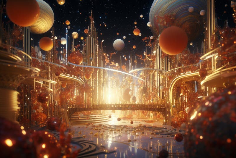 Explore a Celestial Carnival with Spacecraft of Stock Illustration ...