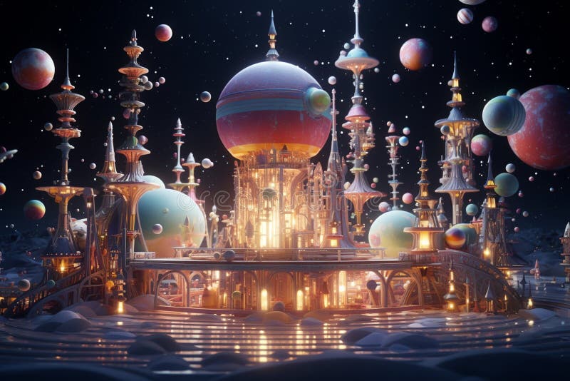 Explore a Celestial Carnival with Spacecraft of Stock Illustration ...