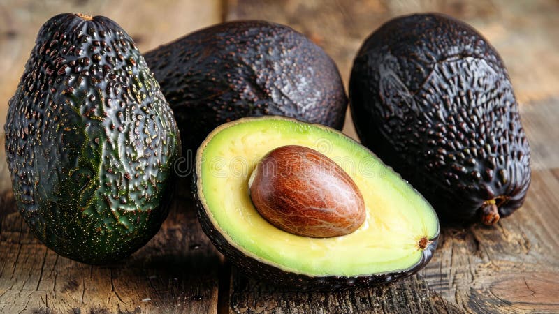 Explore the Characteristics of Ripe Avocados on a Rustic Wooden Table ...
