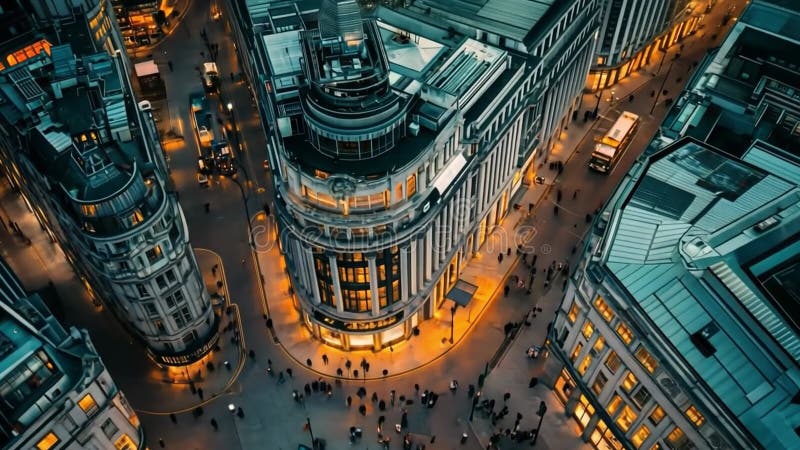 A Stunning Aerial View of a Bustling City at Night. Bright Lights ...