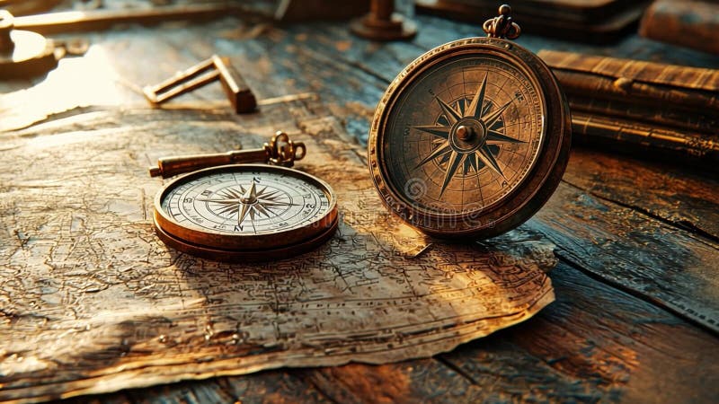 A Vintage Compass on a Weathered Map Reveals the Mysteries of ...