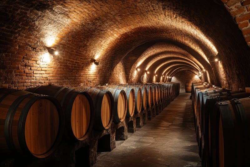 Explore the Charm of a Rustic Wine Cellar. a Vaulted Brick Tunnel Lined ...