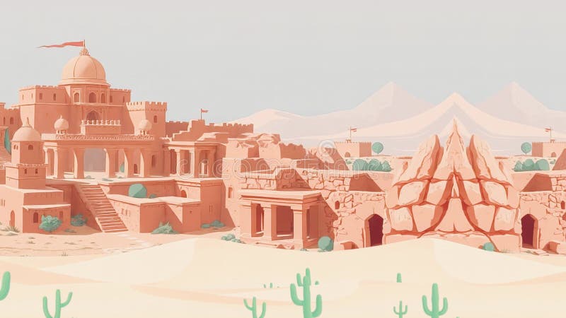 Middle East Village with Cactus: a Cartoon Animation of Desert Life and ...