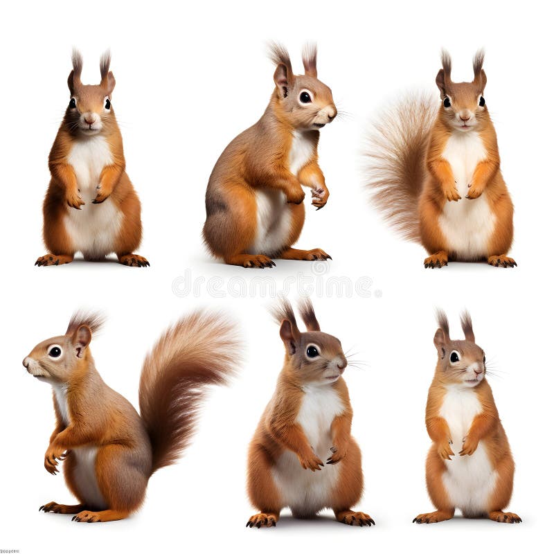 Squirrels Isolated on White Background. Set of 3D Rendering. Stock ...