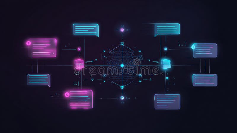 Explore Chatbot Architecture with Neon Message Bubbles and a Neural ...