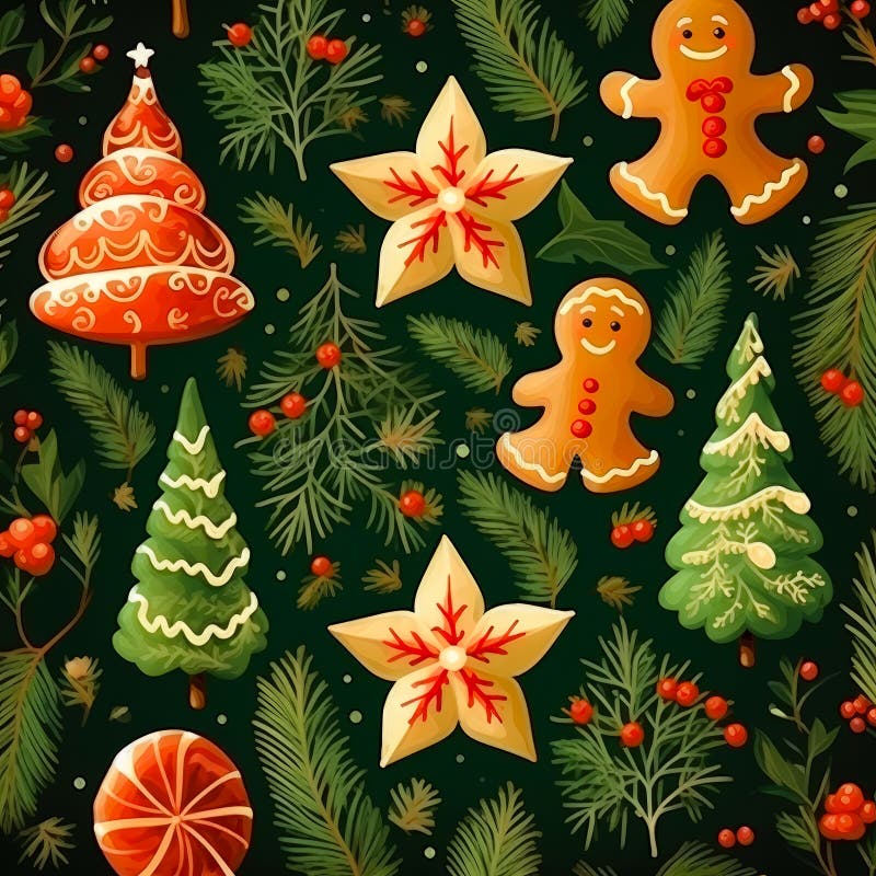 A Christmas Pattern Holiday Decorations on a Black Background with ...