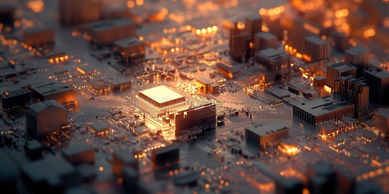 Explore Circuit Board, Electronic Component with Modern Design and Golden Light Theme Stock ...