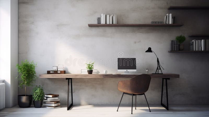 Clean and Clutter-free Work Space with Blank Wall Mockup Dark Color ...