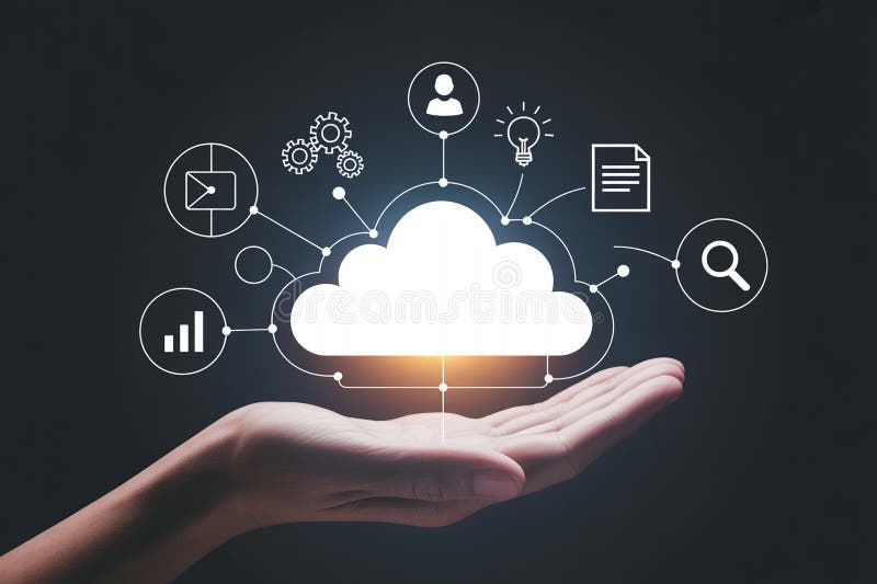 Cloud Computing Technology Hand Holding Cloud Data Storage Networking Services and Solutions ...