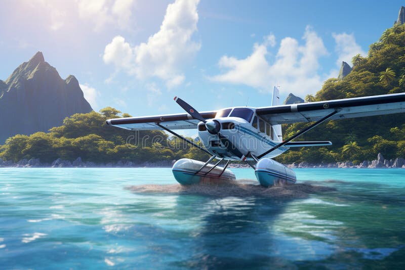 Explore a Coastal Landscape Where Seaplanes of Stock Illustration ...