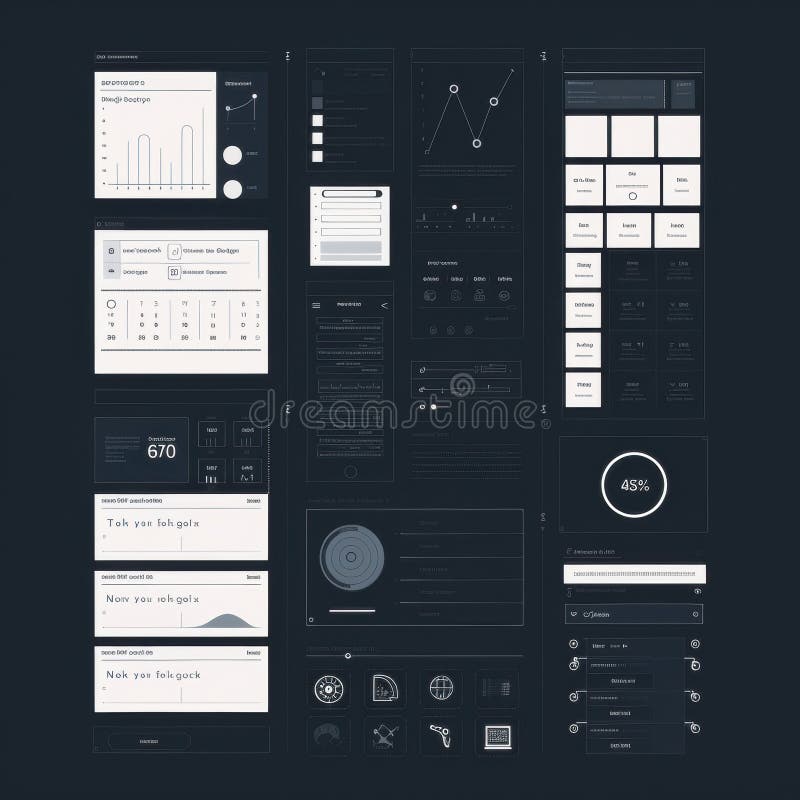 Dark User Interface Design Elements for Modern Web Applications Stock Illustration ...