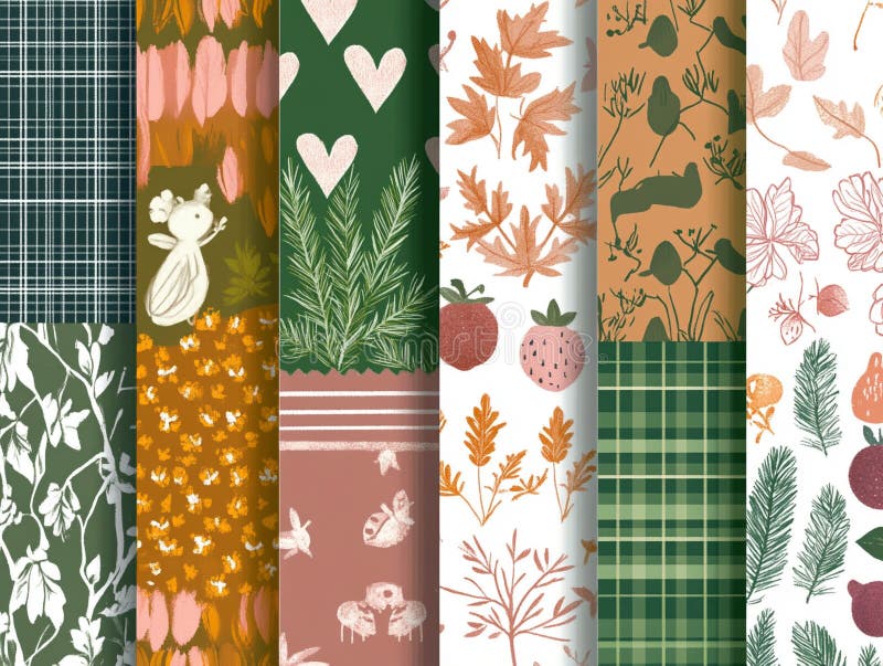 Collection of Four Delicate Seamless Repeating Patterns in Muted Colors ...