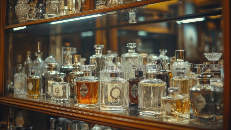 Explore Collection of Glass Perfume Bottles in Display Cabinet with ...
