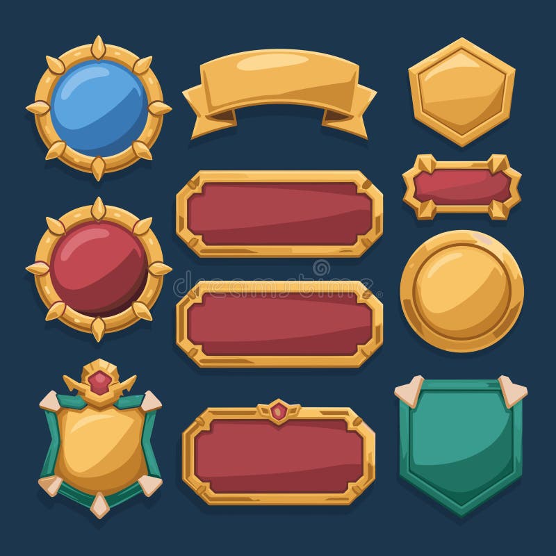 Colorful Game Badges and UI Elements in Flat Design Style for Video ...