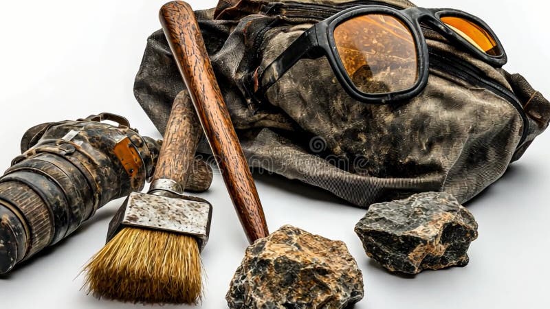 Vintage Mining Tools and Accessories Laid Out on a Flat Surface. a ...