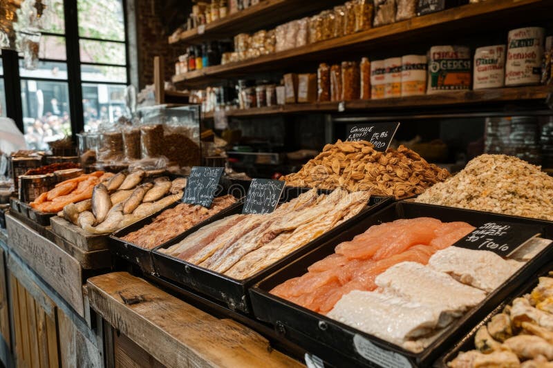 A Vibrant Display of Fresh Fish and Seafood at a Rustic Market. the ...