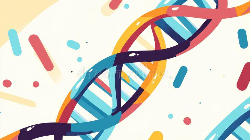 Explore a Colorful Illustration of DNA Molecules, Featuring Modern Flat ...