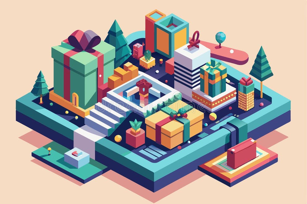 Explore a Colorful Isometric World Filled with Customizable Gift Boxes ...