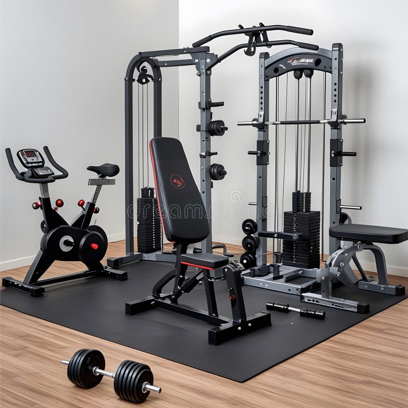 Modern Home Gym Setup with Multi-Function Fitness Equipment Stock ...