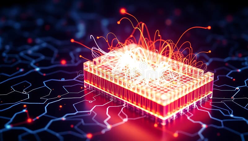 Computer Chip with Glowing Lines, Technology and Futuristic Circuit ...