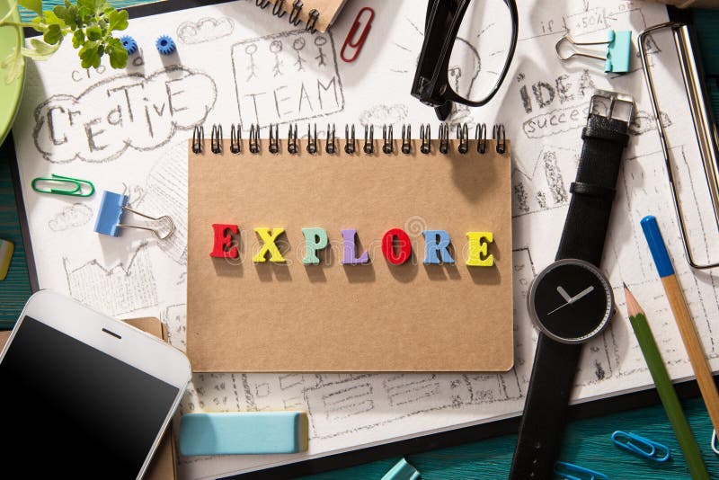 Explore Concept - Inscription on the Desk Stock Image - Image of desk ...