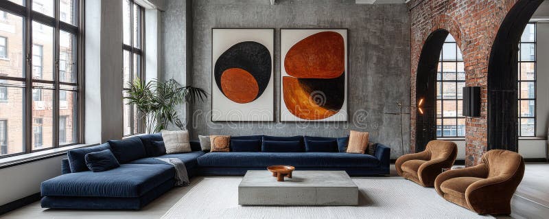 Modern New York City Loft with Large Windows and Stylish Decor Stock ...