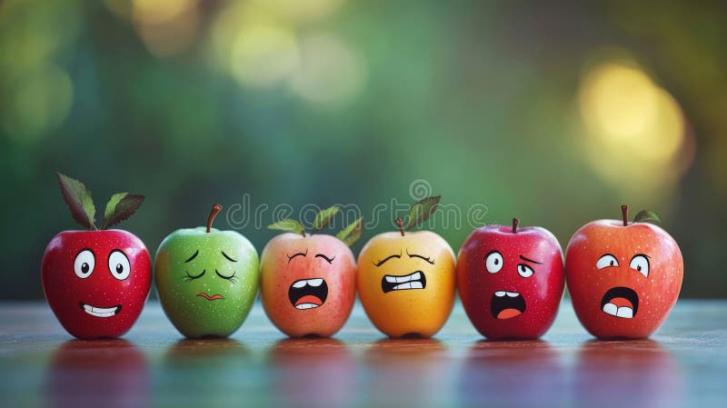 Cartoon Apple Emotions a Study in Joy and Sadness Displayed with ...
