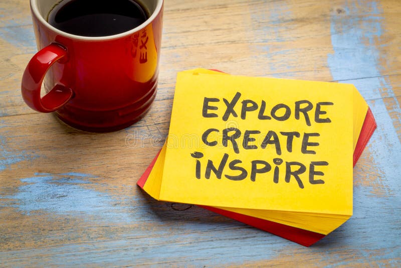 Explore, Create, Inspire Concept on Napkin Stock Photo - Image of ...