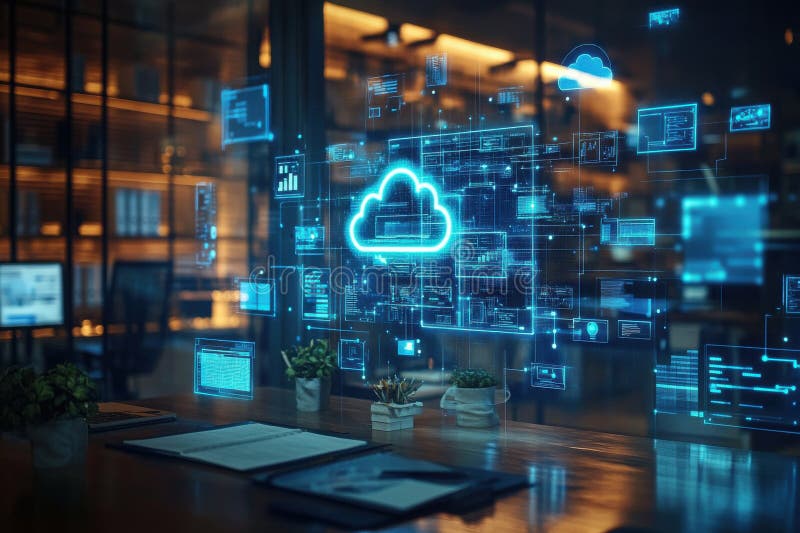 Data Analysis and Cloud Computing Solutions Modern Office Digital Technology Informal Workspace ...