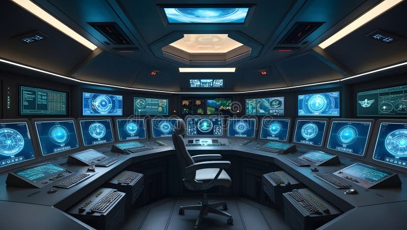 Futuristic Military Intelligence Command Center Aboard a Spaceship ...
