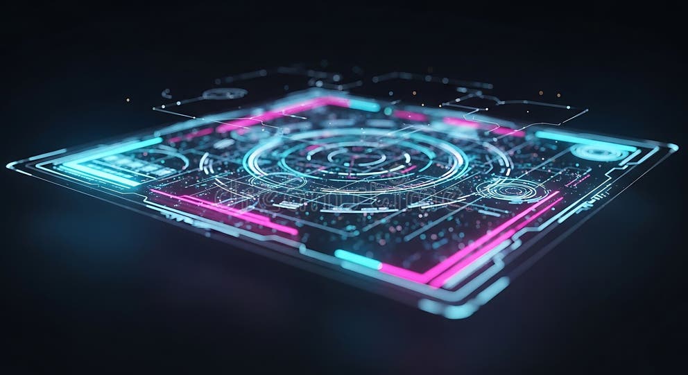 Futuristic Neon Circuit Board with Glowing Data Flow and Digital ...