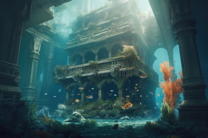 Futuristic Underwater Castle with Fish and Corals, Generative AI Stock ...