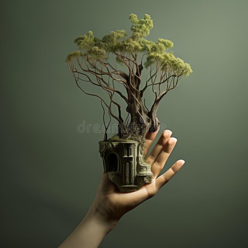 Nurturing Connection: Illustration of Hand-Cradled Tree and Its Roots ...