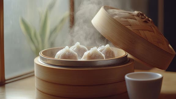 Explore the Delicate Presentation of Dim Sum in a Bamboo Steamer Stock ...