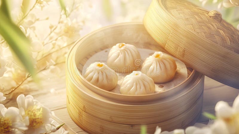Explore the Delicate Presentation of Dim Sum in a Bamboo Steamer Stock ...
