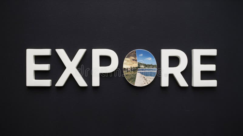EXPLORE. a Design that Strikes Stock Image - Image of wood, text: 324188567