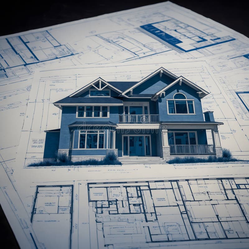 Architectural Blueprint of a Modern Two-Story House Featuring Open ...