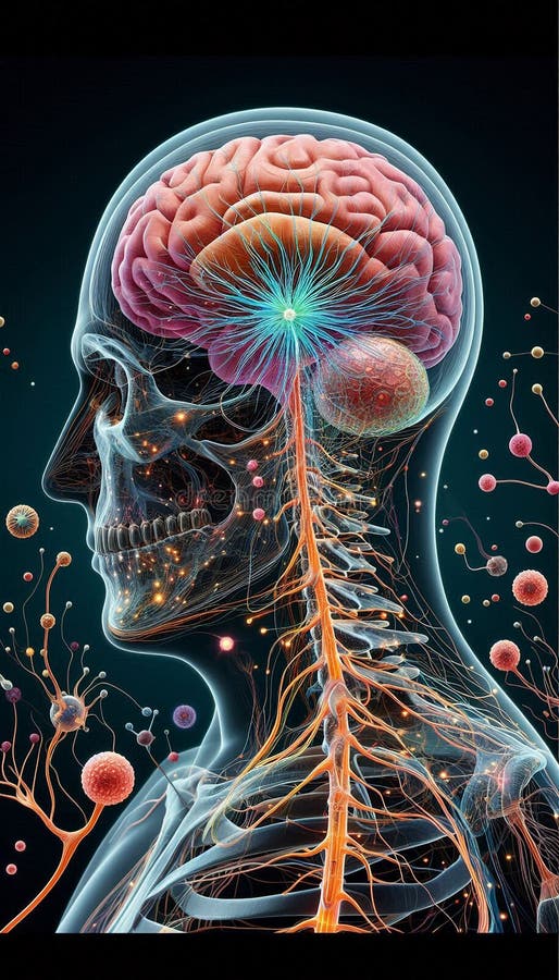 Human Anatomy with Neural Pathways and Microorganisms Stock ...